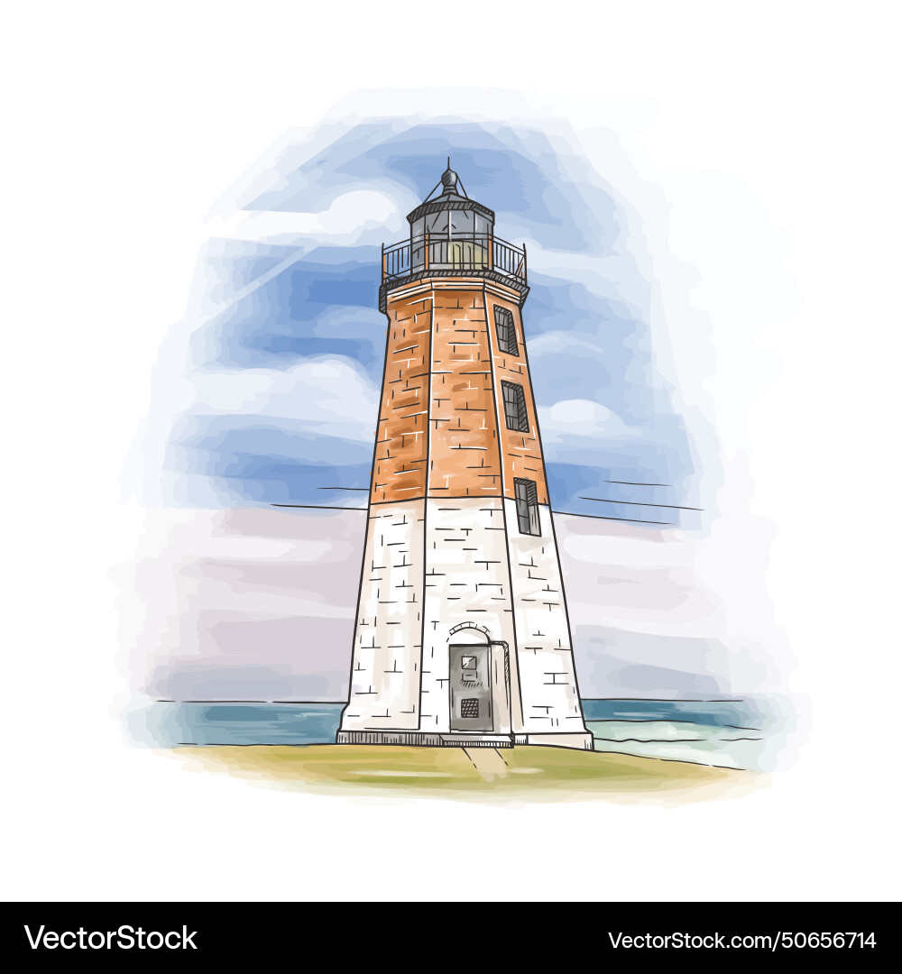 Hand drawn lighthouse on the beach Royalty Free Vector Image