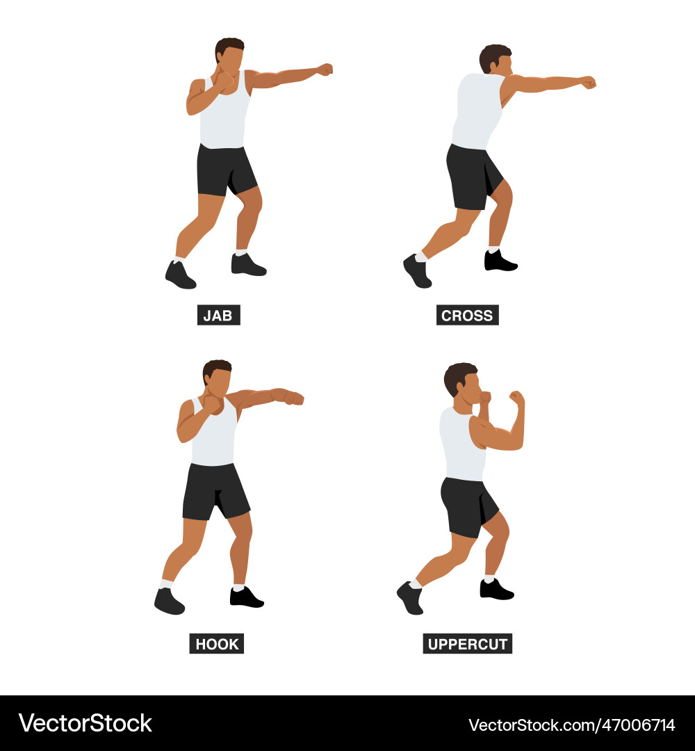Man doing boxing moves exercise jab cross hook Vector Image