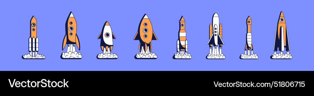Set of rocket launch start up space shuttles Vector Image