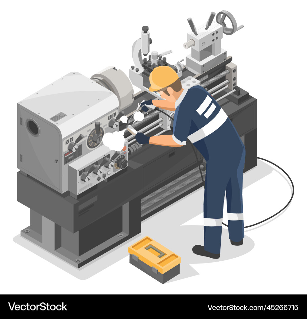 Technician Cleaning Lathe Machine Royalty Free Vector Image