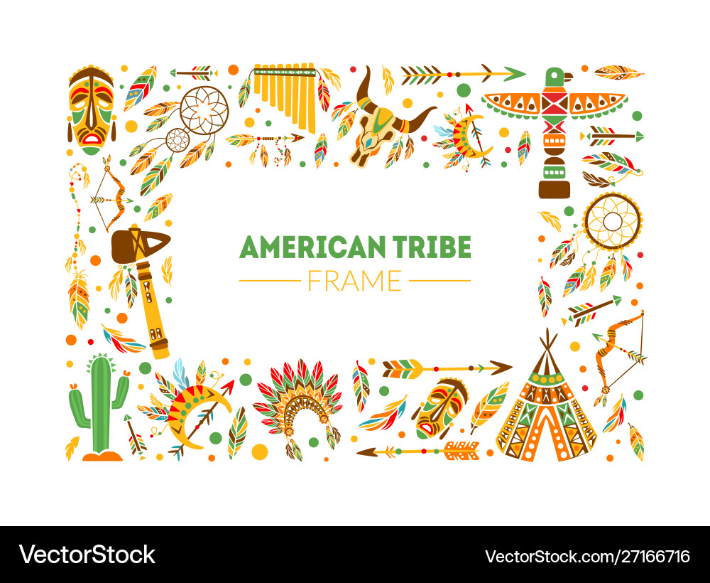 American tribe frame native ethnic symbols border Vector Image