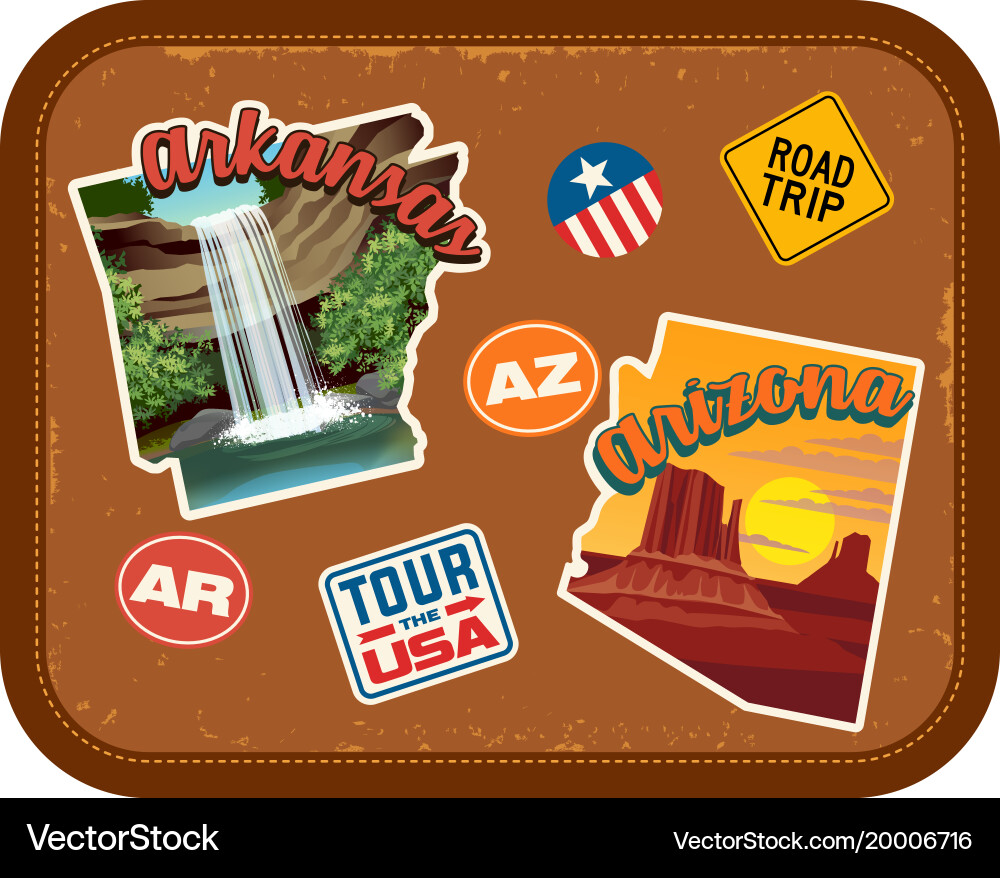 Arizona & Arkansas Travel Stickers Royalty Free Vector