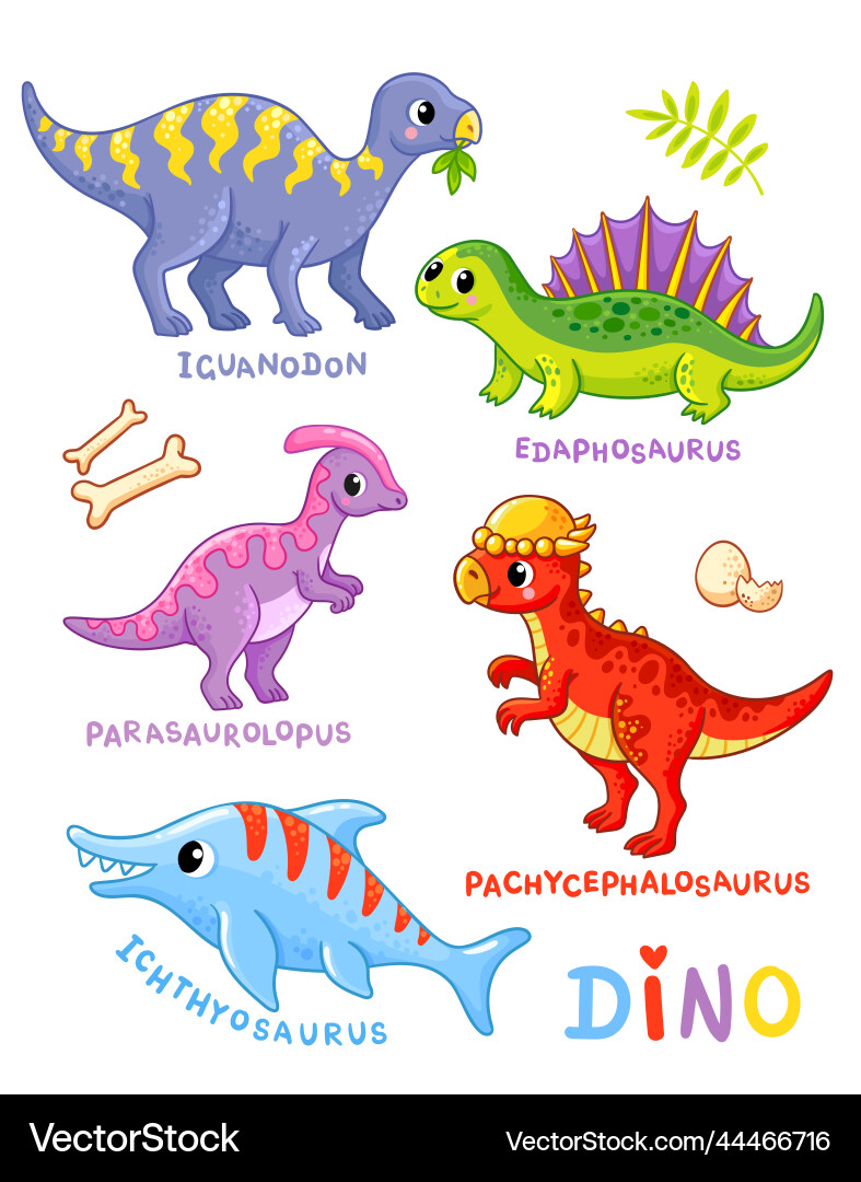 Big collection of dinosaurs on white background Vector Image