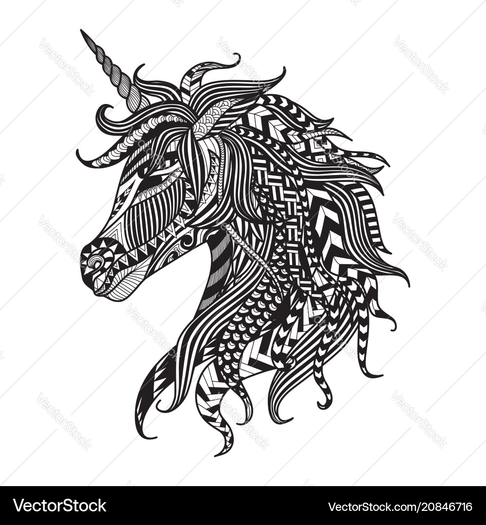 Elegant Unicorn Zentangle Royalty Free Vector Image