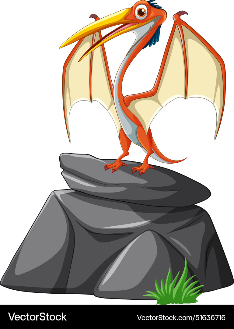 Pterosaur standing on rocks with grass Royalty Free Vector
