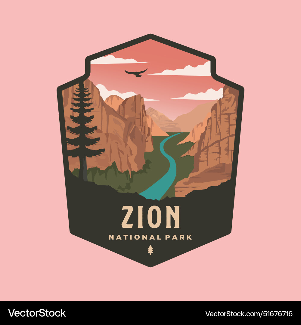 Zion national park logo patch design utah Vector Image