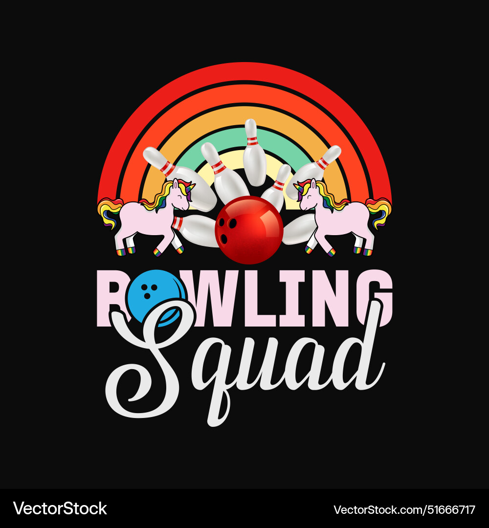 Bowling squad rainbow unicorn league team Vector Image