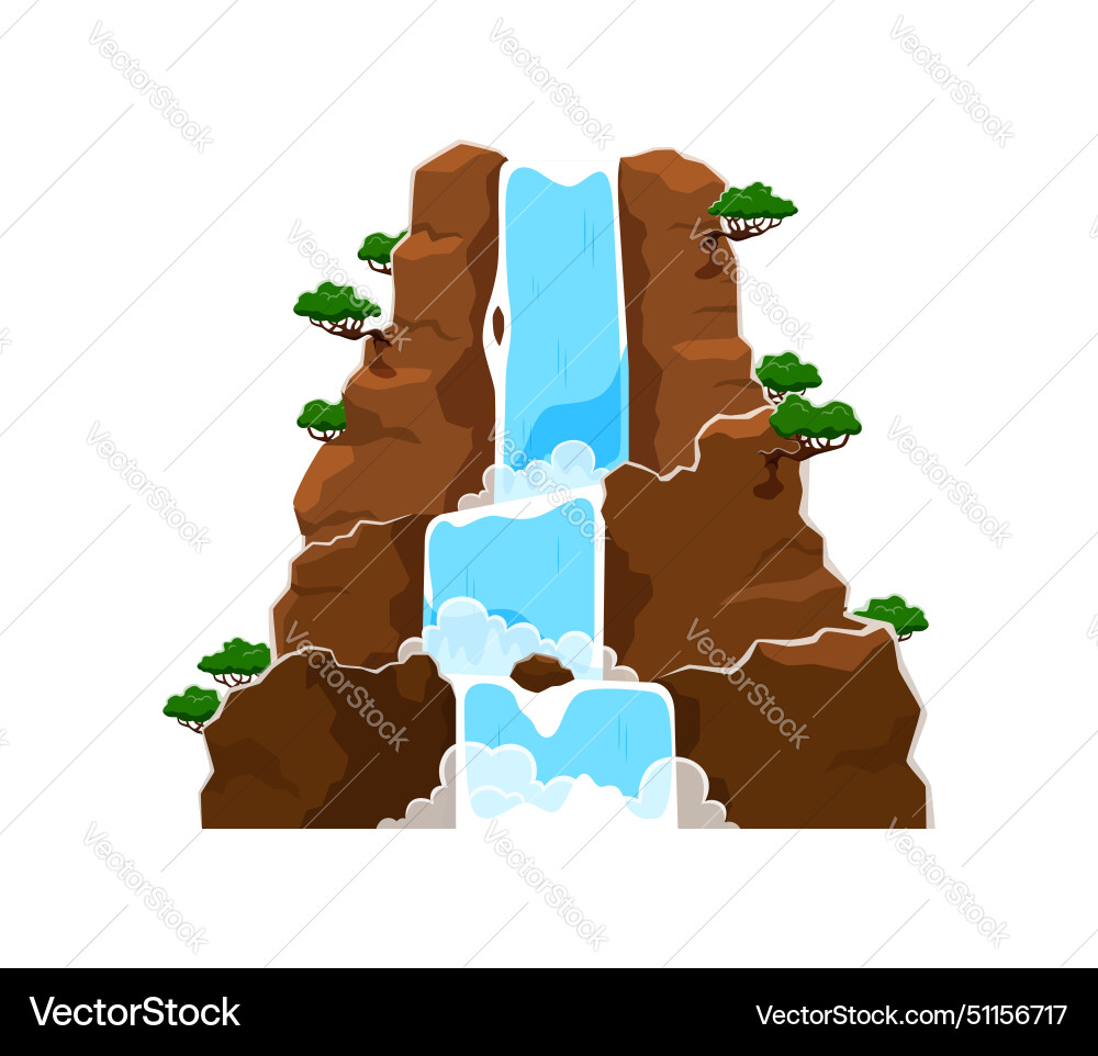 Cartoon waterfall and water cascade with trees Vector Image