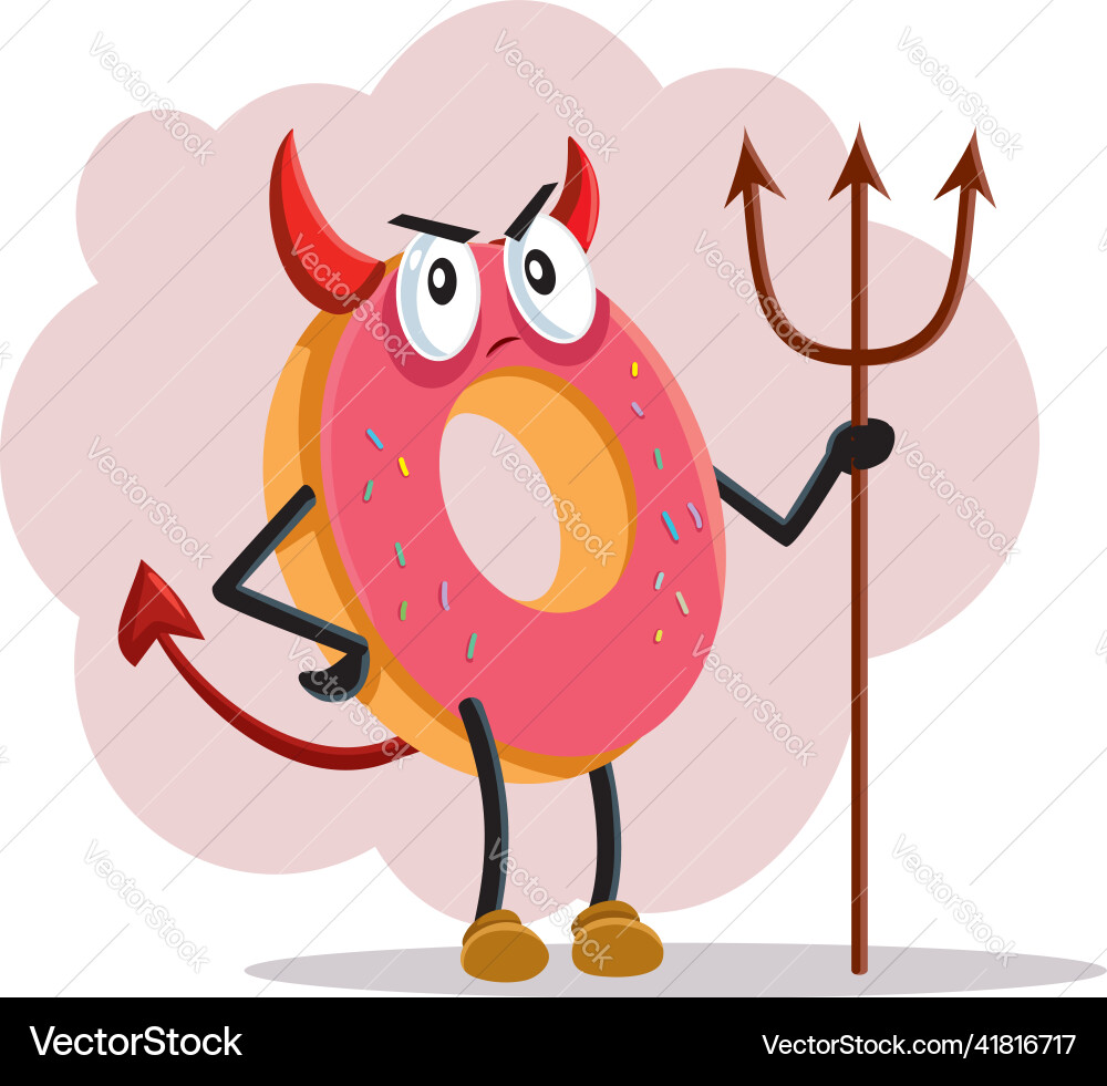 Evil devil donut food cartoon Royalty Free Vector Image