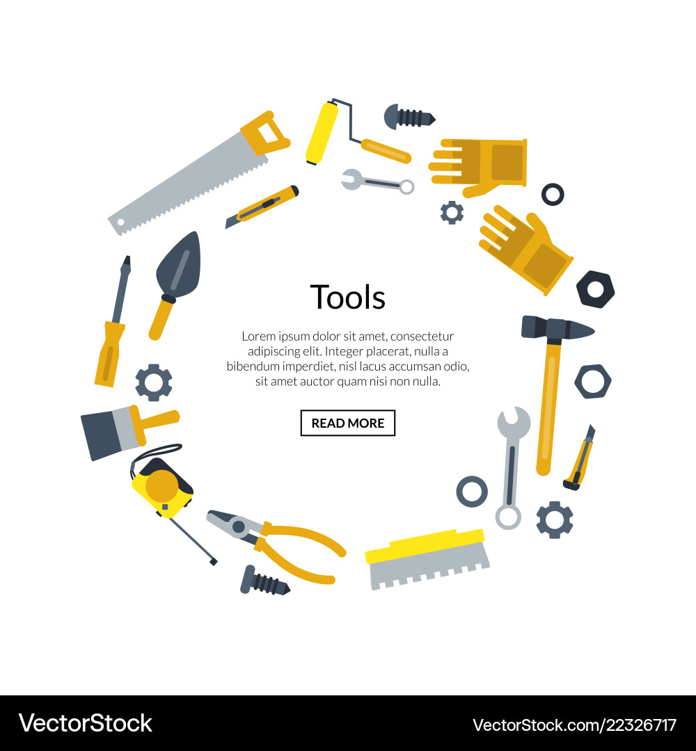 Flat construction tools in circle shape Royalty Free Vector