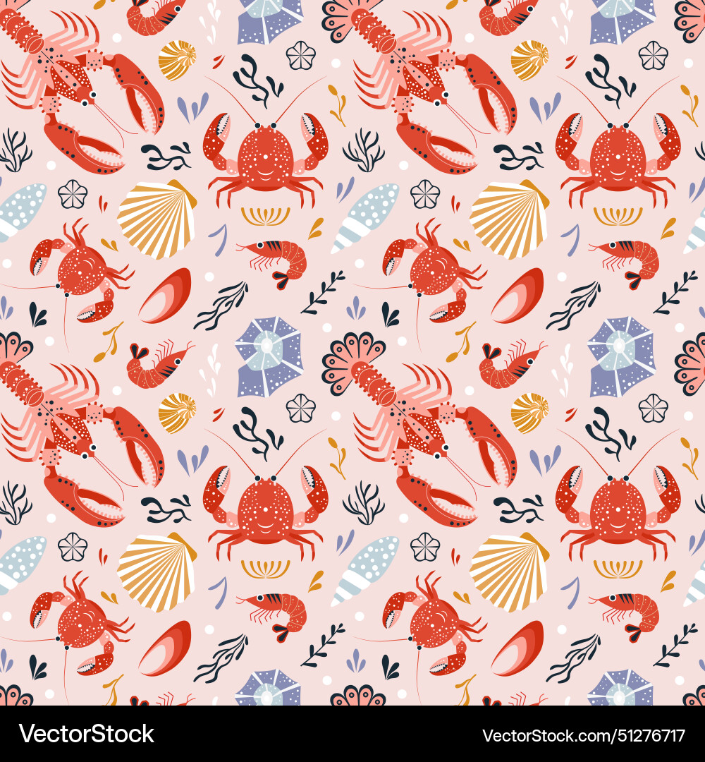 Lobsters and crabs summer marine pattern Vector Image
