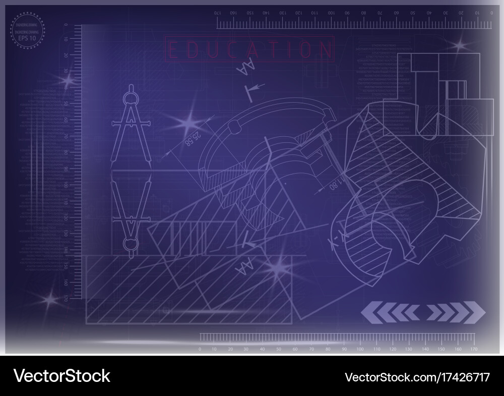 Machine-building drawings on a blue background Vector Image