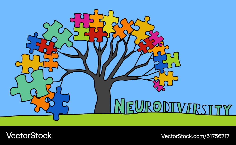 Neurodiversity poster a tree with puzzle pieces Vector Image