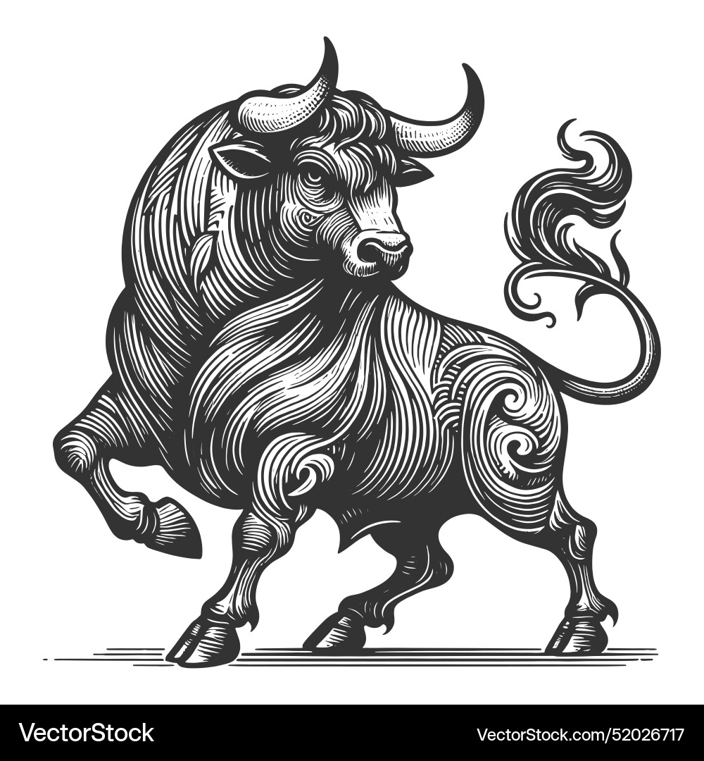 Ornate majestic bull engraving Royalty Free Vector Image