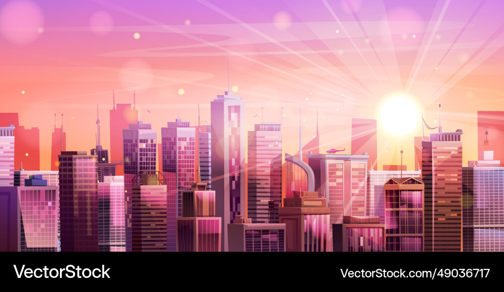 Sunset city building skyline background Royalty Free Vector