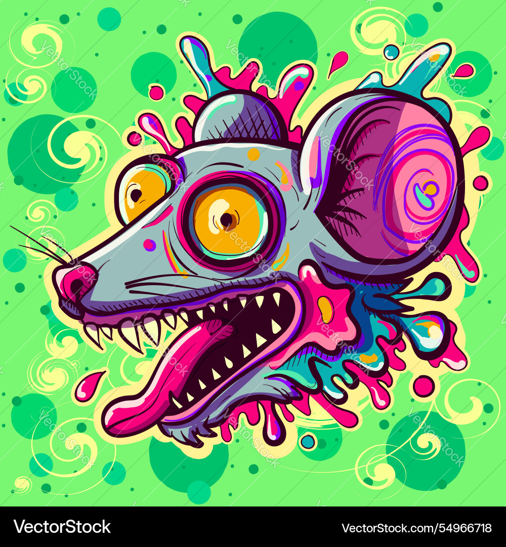 Anthropomorphic trippy rat head screaming Vector Image