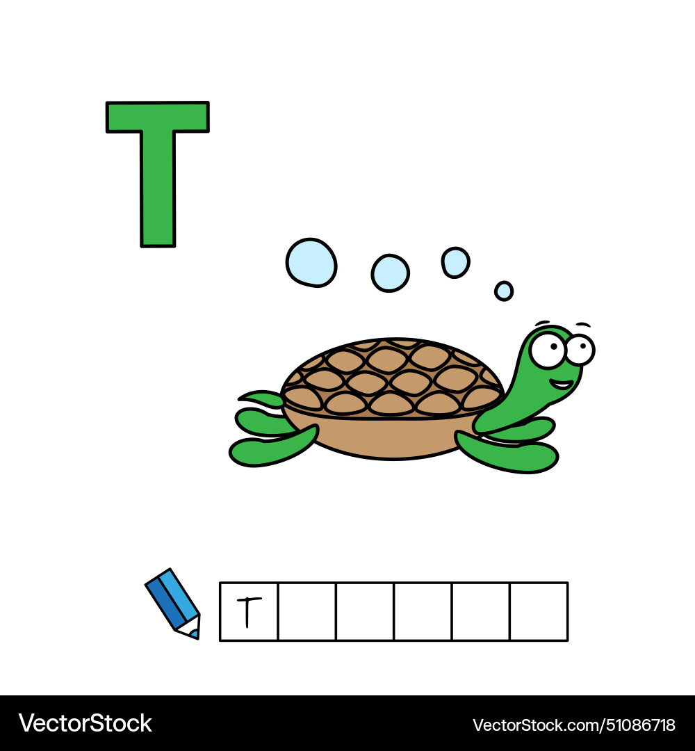 Cute cartoon animals alphabet turtle Royalty Free Vector