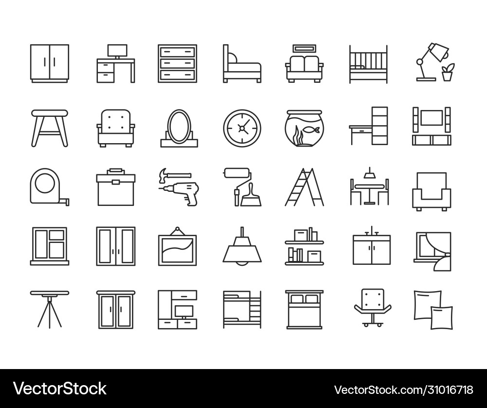 Furniture devices and decor object outline line Vector Image