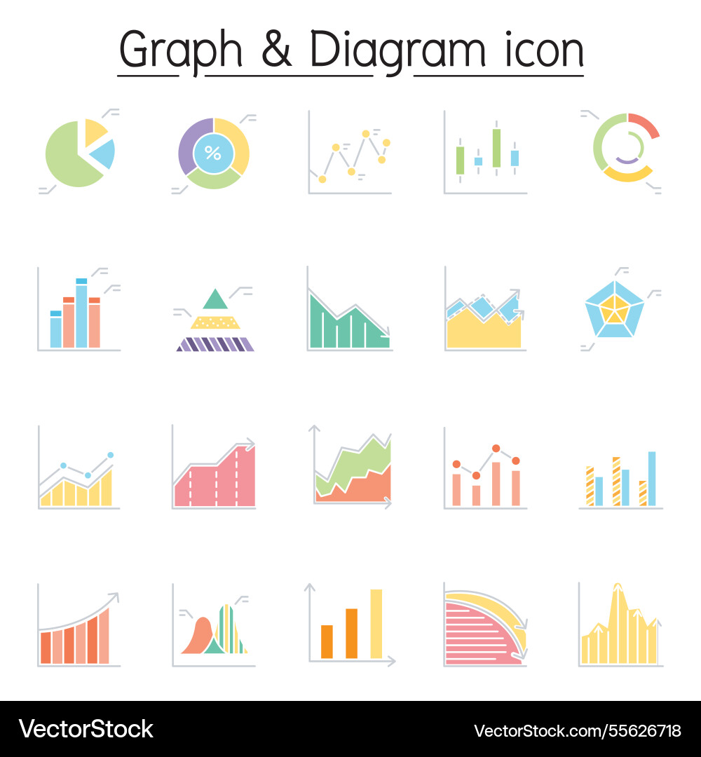 Graph diagram and chart icon set in flat color Vector Image