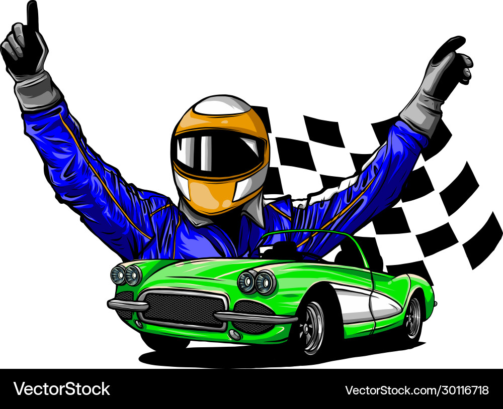 Racing car with checker Royalty Free Vector Image