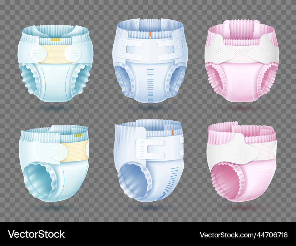 Realistic baby diapers absorbent cotton accessory Vector Image