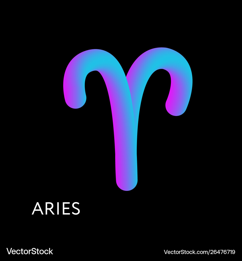 Aries text horoscope zodiac sign 3d shape gradient