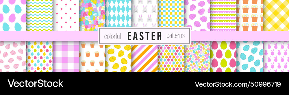 Collection of colorful easter seamless patterns Vector Image