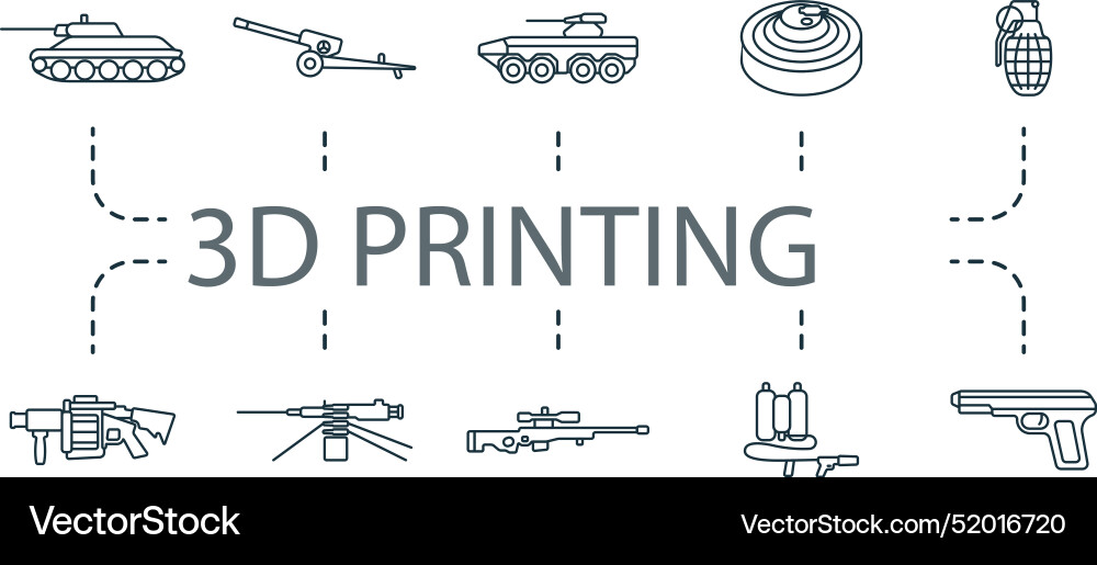 3d printing outline icons set creative tank Vector Image