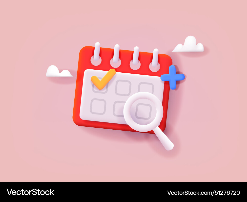 Calendar icon with check and magnifying glass Vector Image