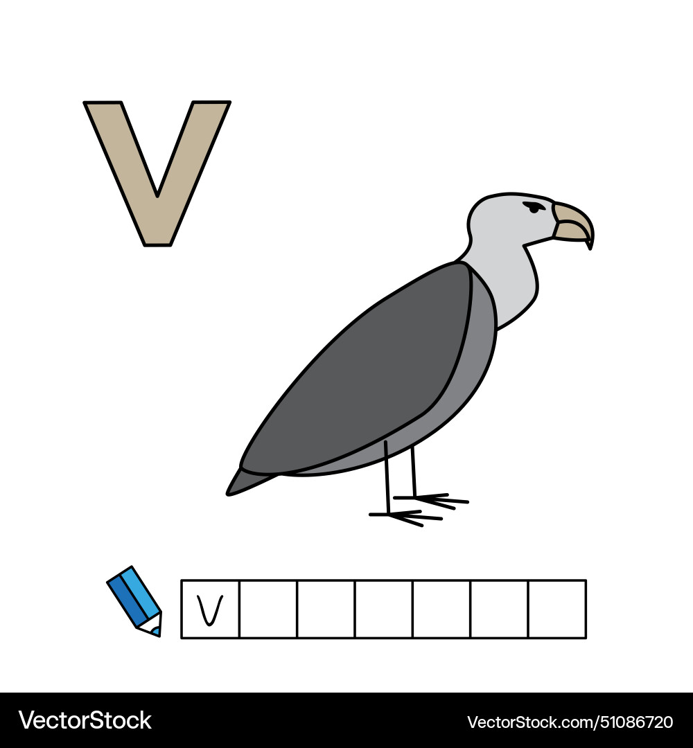 Cute cartoon animals alphabet vulture Royalty Free Vector
