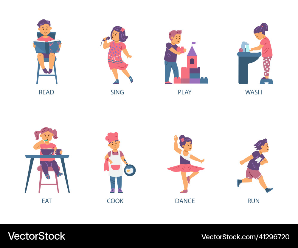 Englisch verben set of flat Lizenzfreies Vektorbild