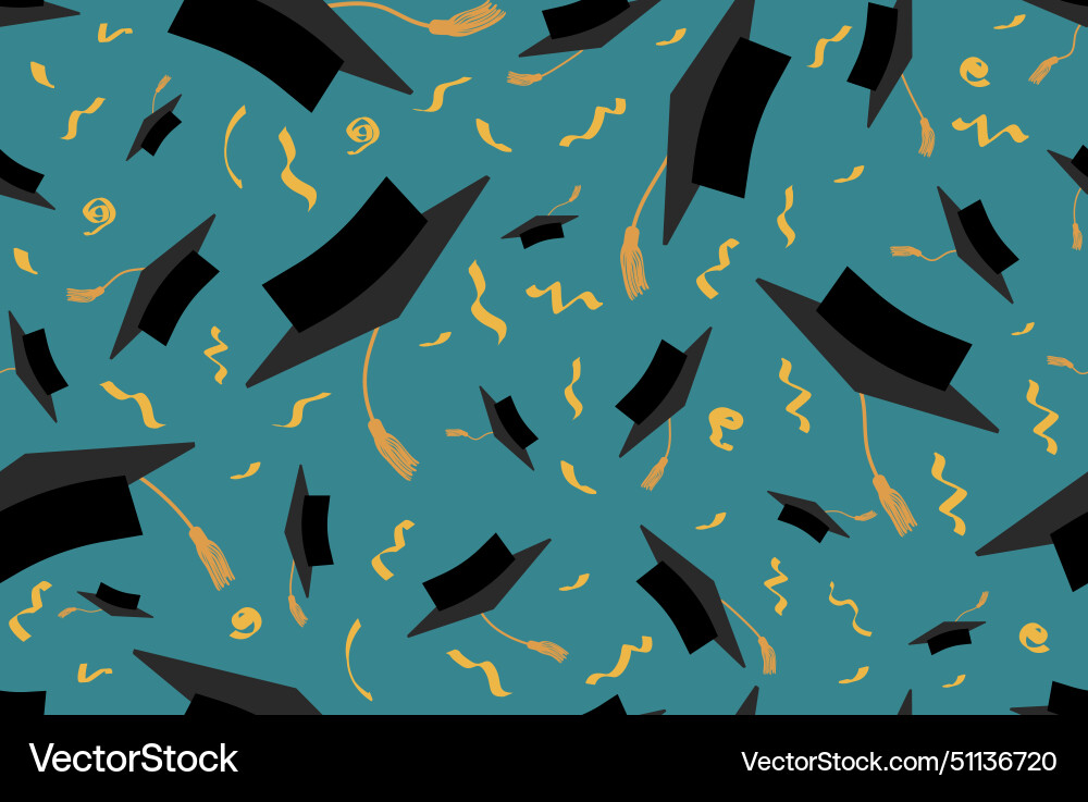 Flying graduation caps with confetti Royalty Free Vector