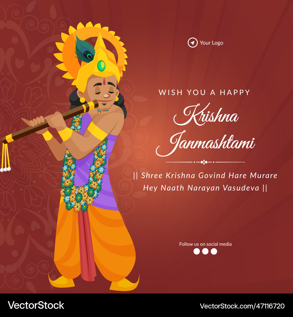 Happy krishna janmashtami banner template Vector Image