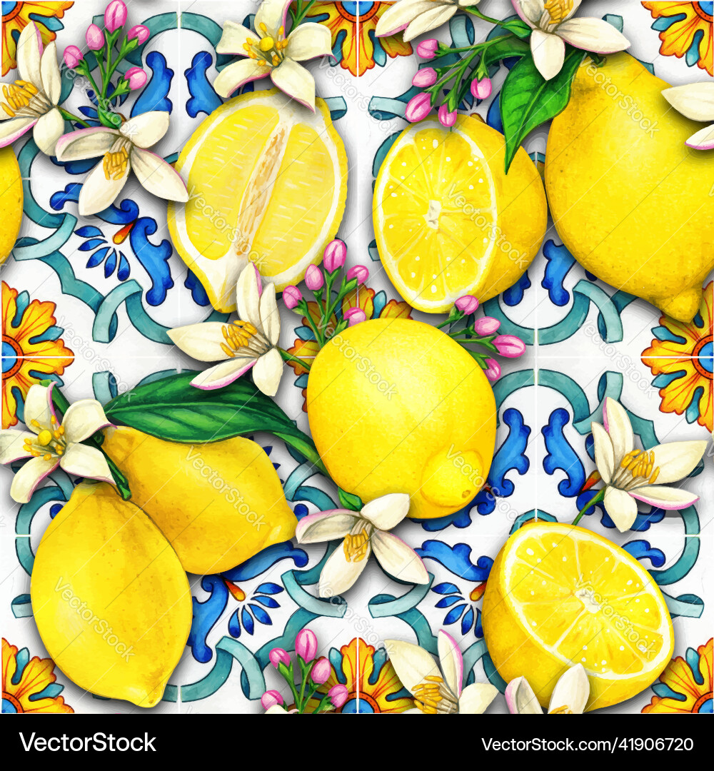 Mediterranean Lemon Tile Pattern Royalty Free Vector Image