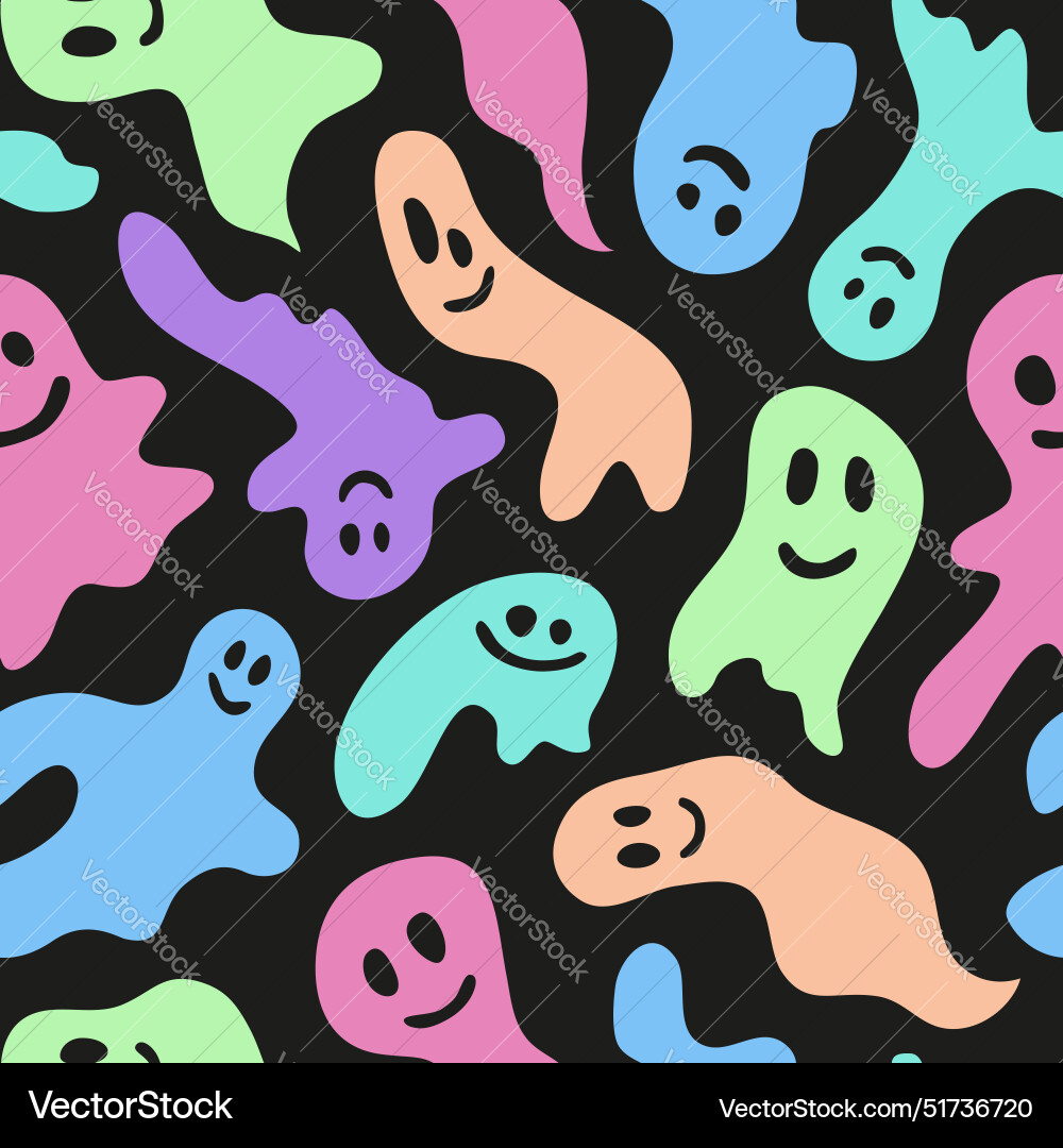 Seamless pattern with funny colorful ghosts Vector Image