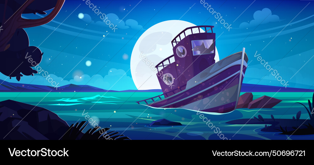 Cartoon ship wreck and sinking after crash Vector Image