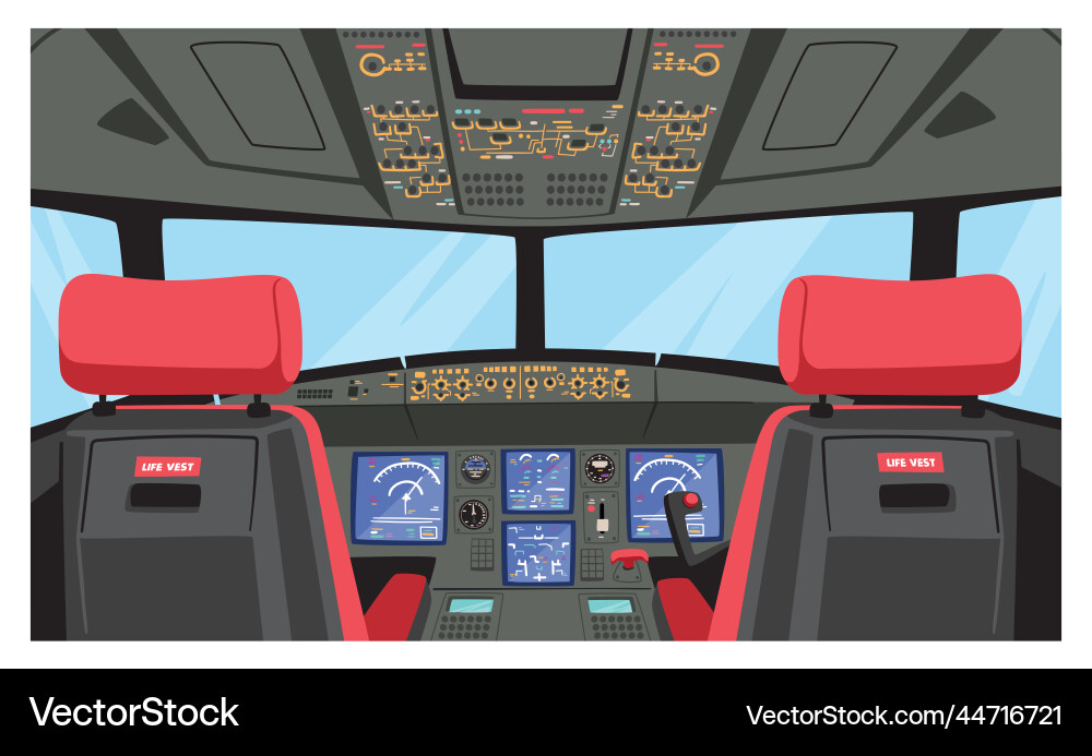 Pilot cockpit captain airplane cabin Royalty Free Vector