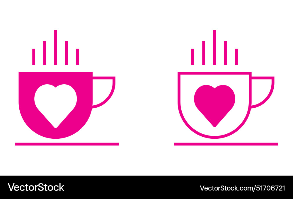 Pink hot drink cup with heart shape icon Vector Image