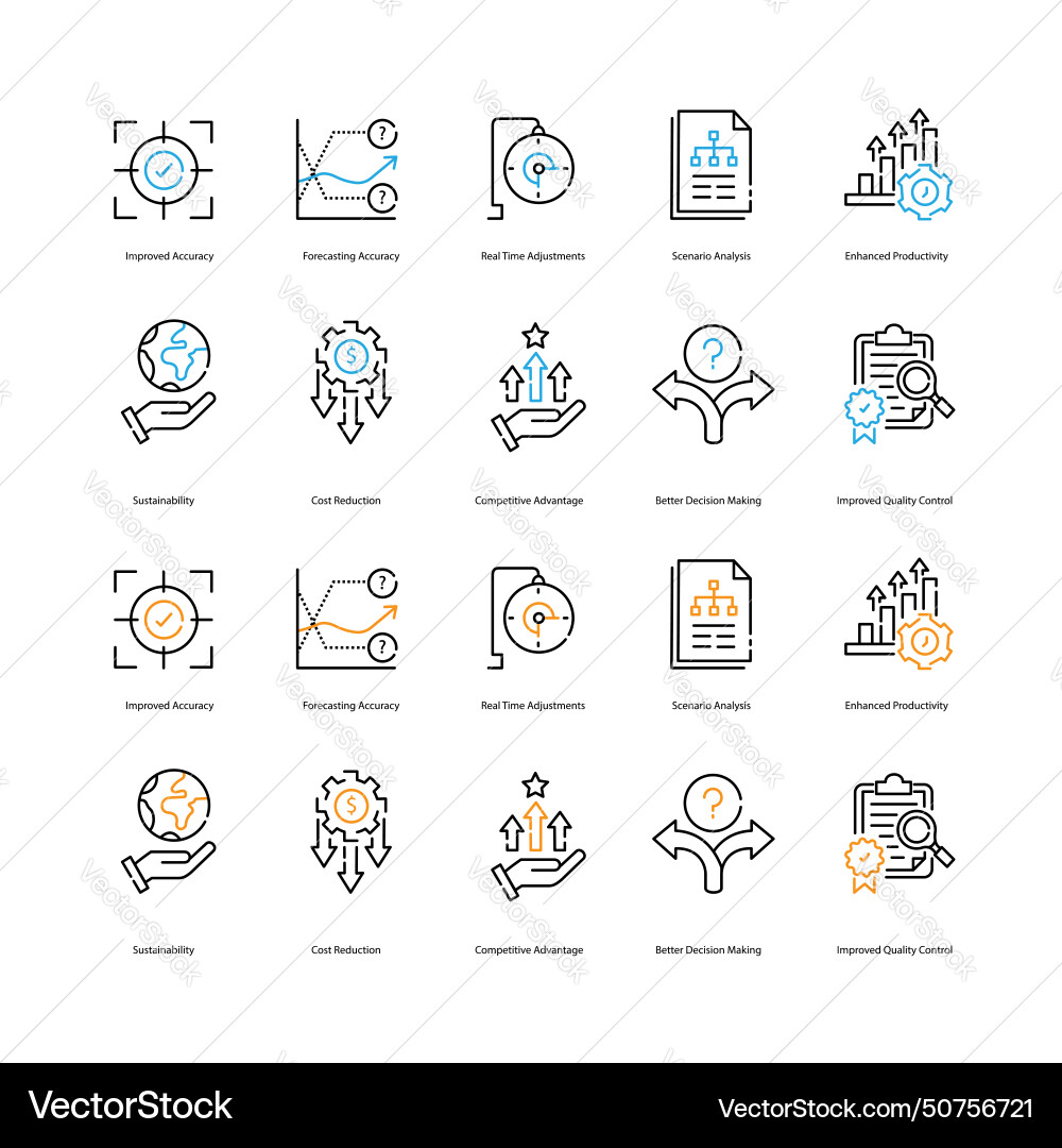 Production planning optimization icons leveraging Vector Image