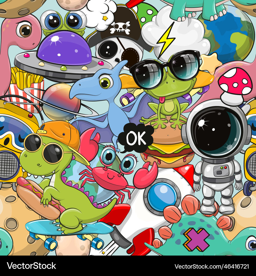 Seamless pattern cartoon boys set Royalty Free Vector Image