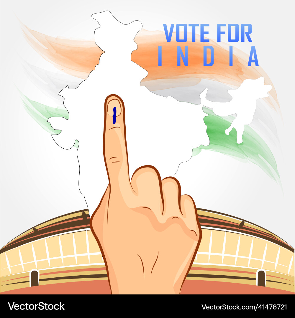 Voting hand with india map and parliament symbol Vector Image