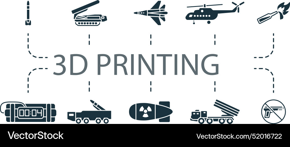 3d printing set creative icons rocket air defence Vector Image