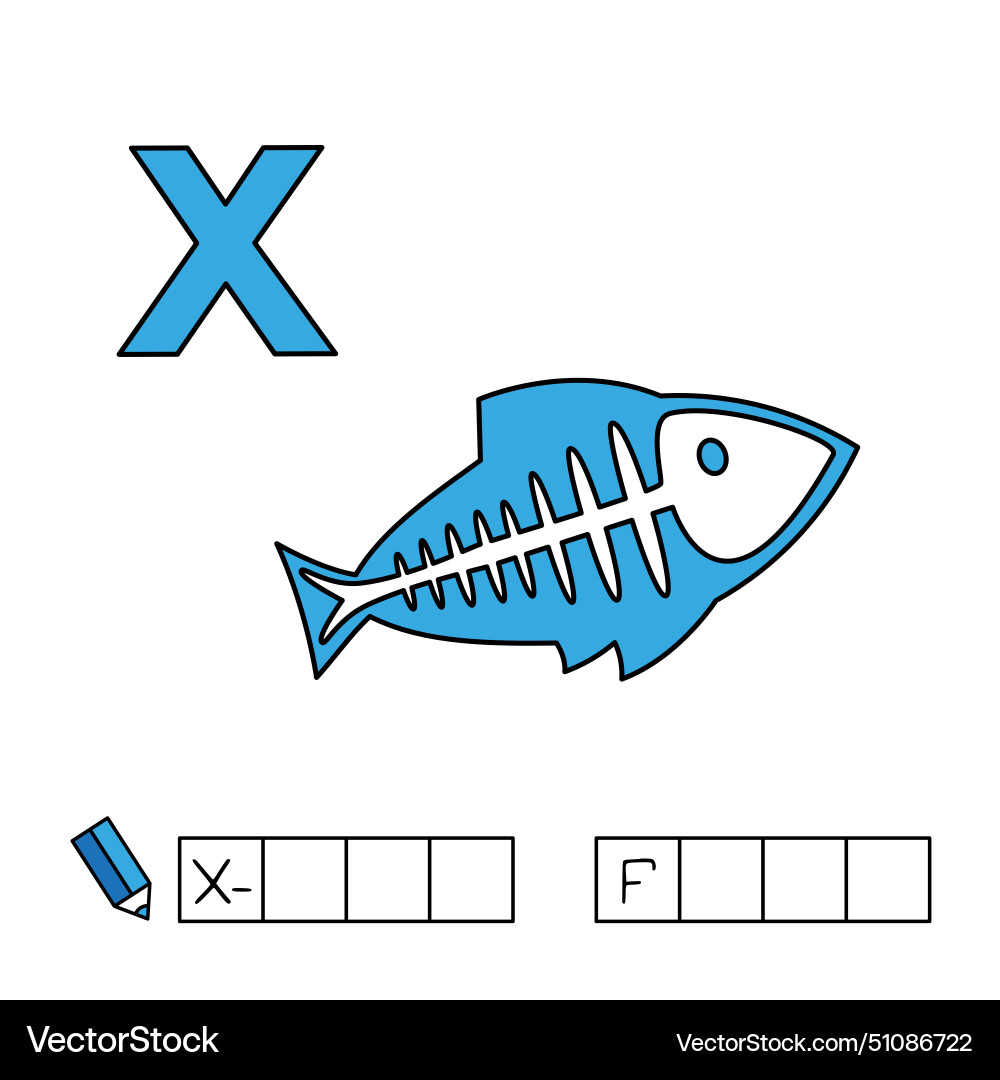 Cute cartoon animals alphabet x-ray fish Vector Image
