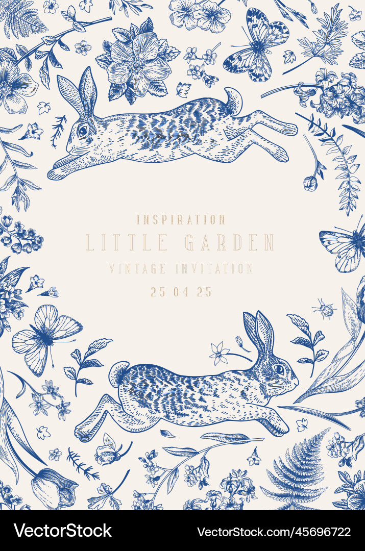 Frame with two rabbits blue Royalty Free Vector Image