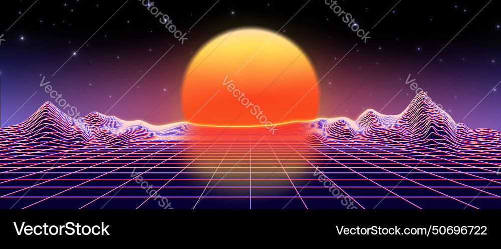 Retro Synthwave Sunset Grid Royalty Free Vector Image