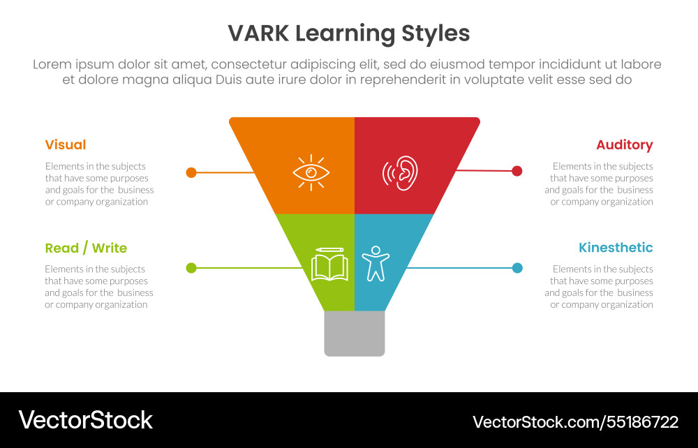 Vark learning styles infographic 4 point stage Vector Image