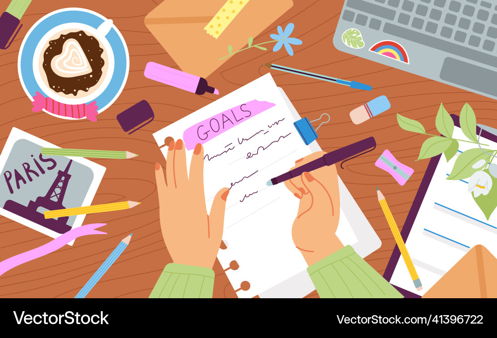 Woman writes in diary hands and journal writing Vector Image