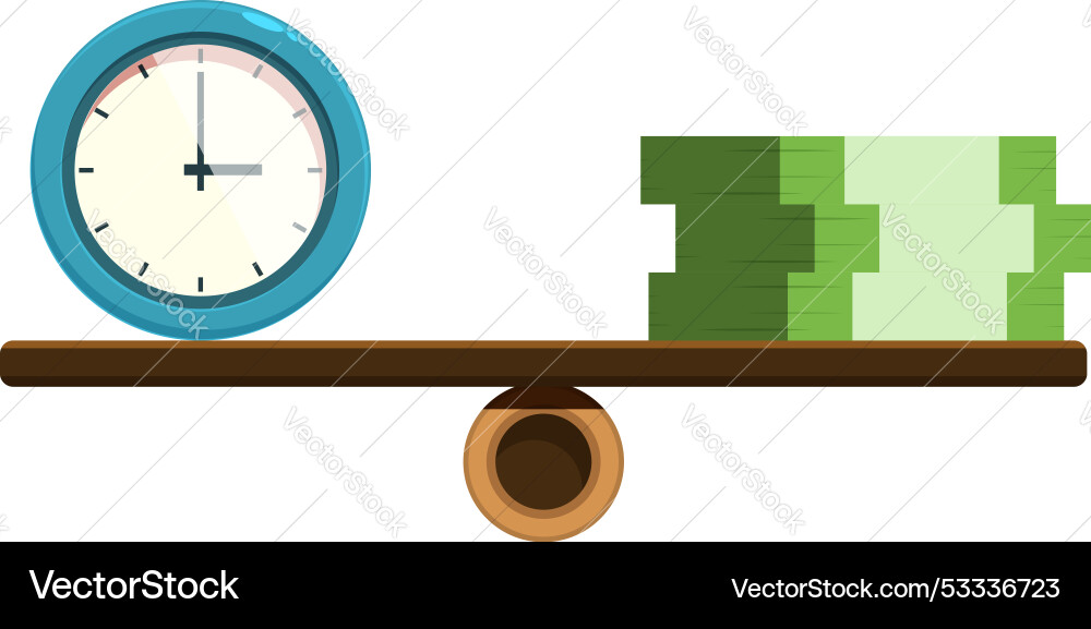 Balancing time and money on a seesaw Royalty Free Vector