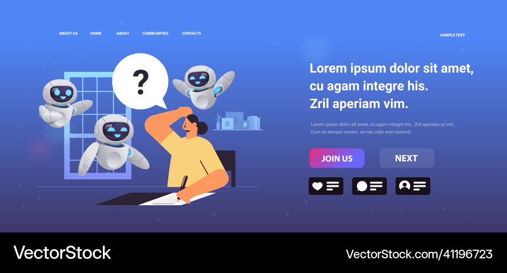 Girl student with robots having exam writing test Vector Image