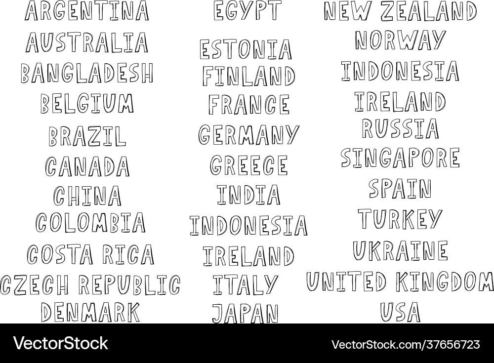 Names countries world european Royalty Free Vector Image